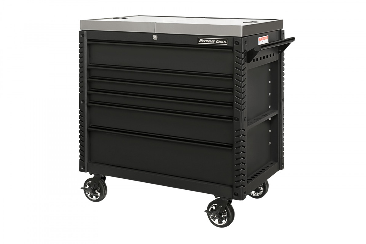 41" 6-Drawers Tool Cart with Pry Bar Holders and Stainless Steel Slide Top