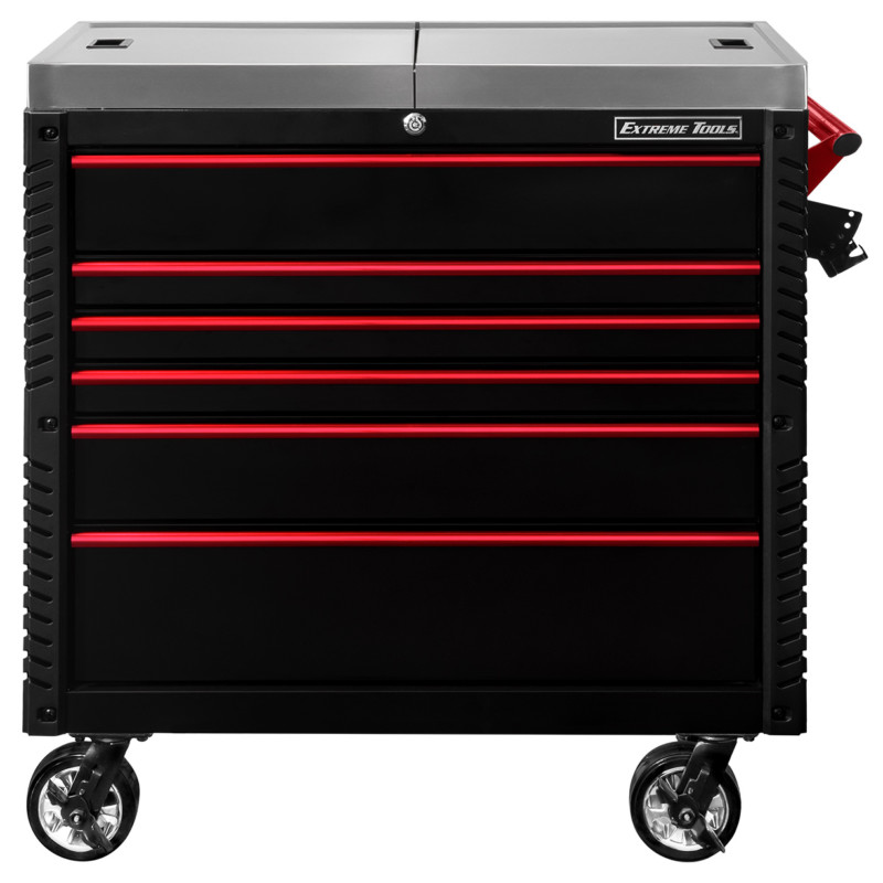 41" 6-Drawers Tool Cart with Pry Bar Holders and Stainless Steel Slide Top